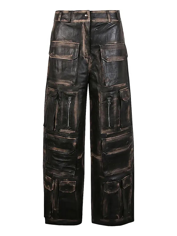 FERMAS.CLUB Leather Cargo Trousers - Black