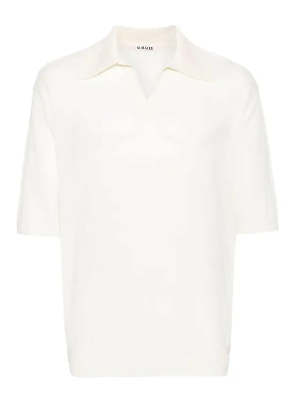 Auralee Wool And Silk Blend Polo Shirt - White