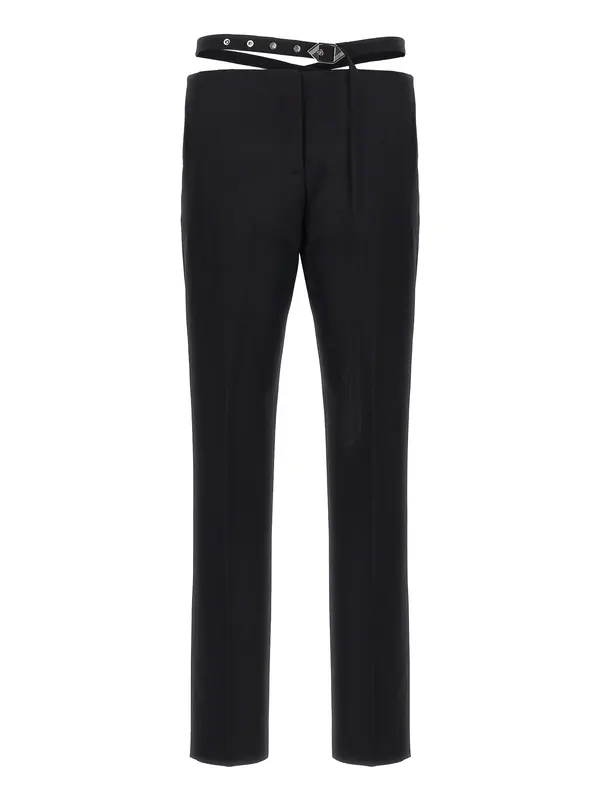 Attico Belted Virgin Wool Trousers - Black