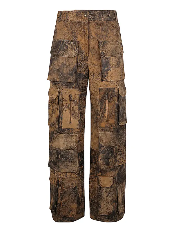 FERMAS.CLUB Leather Cargo Trousers - Brown