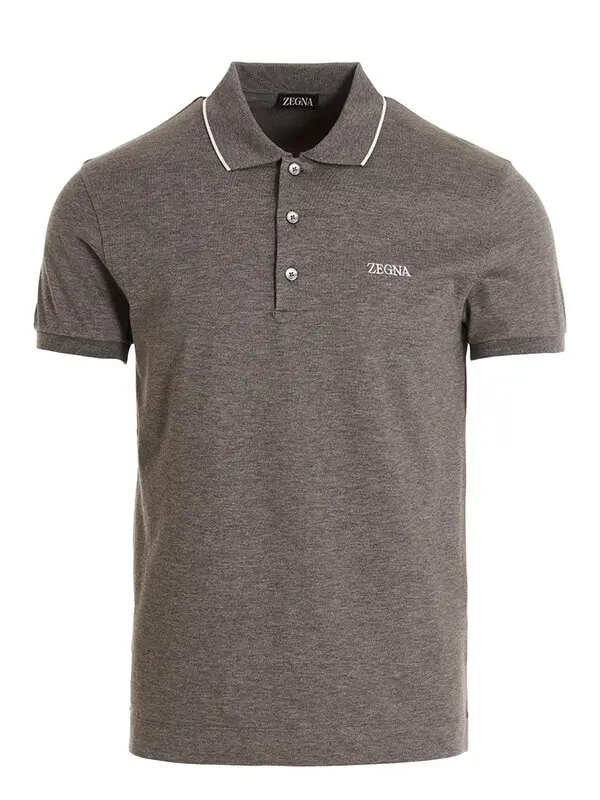 Zegna Logo Embroidery Polo Shirt - Gray