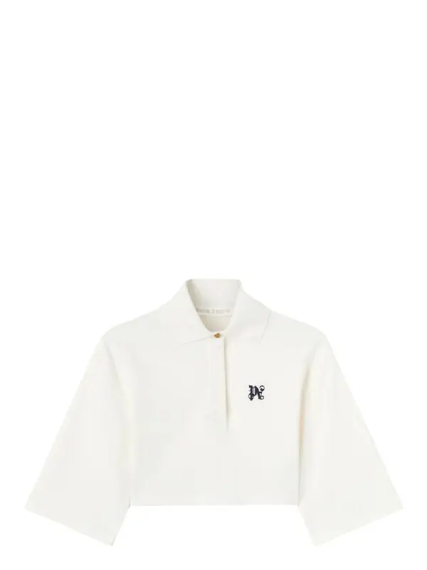 Palm Angels Monogram Cropped Polo Shirt - White