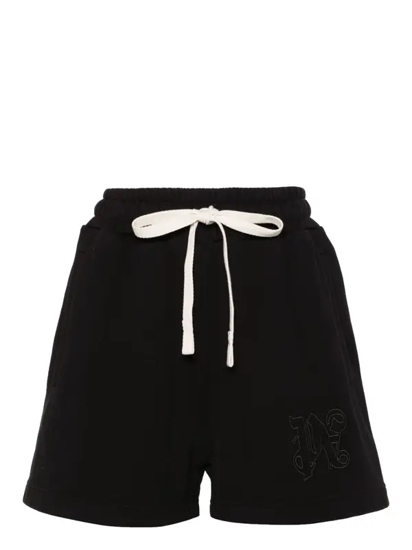 Palm Angels Logo Cotton Shorts - Black