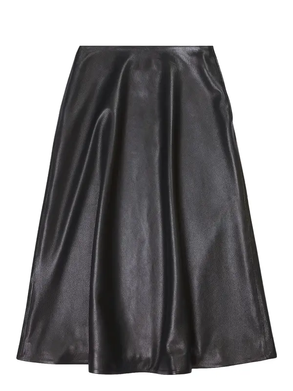 Balenciaga Leather Midi Skirt - Black