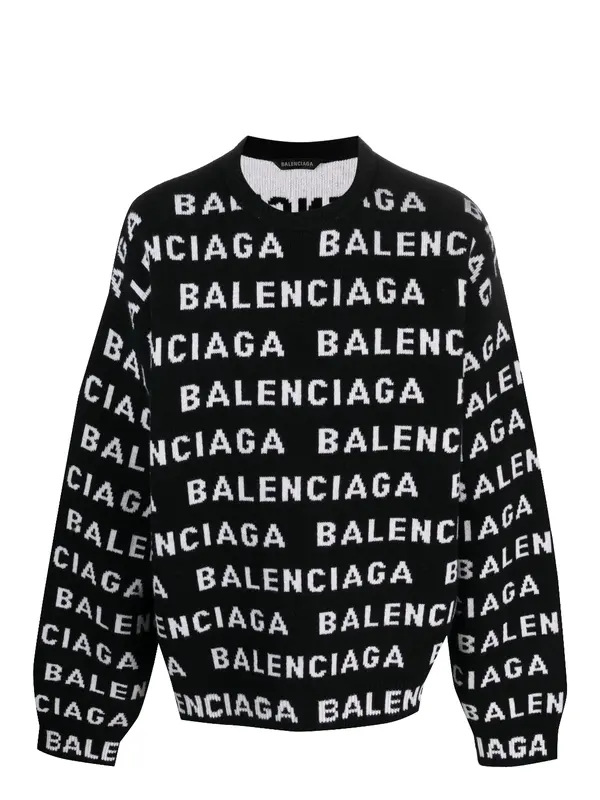 Balenciaga Allover Logo Crewneck Sweater - Black