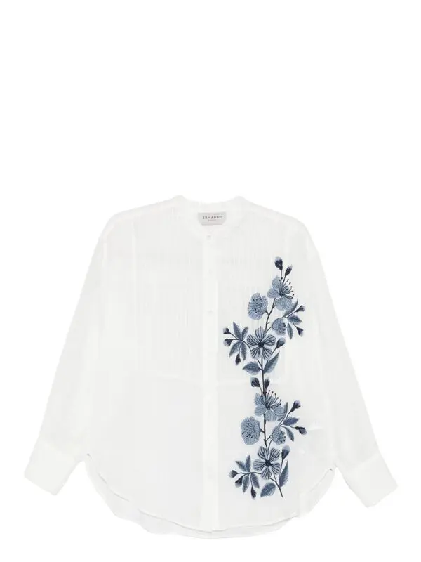 ERMANNO FIRENZE Embroidered Band Collar Shirt - White