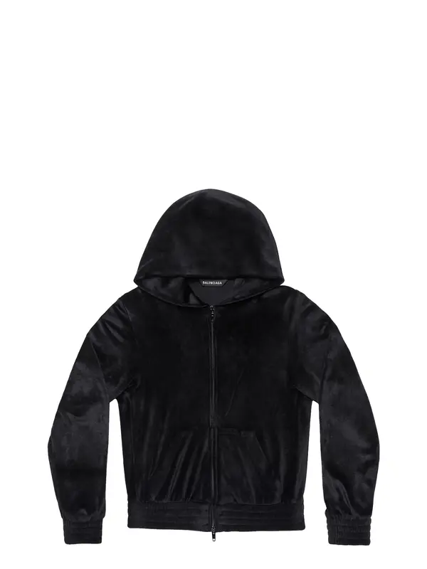 Balenciaga Velvet Zip-up Hoodie - Black