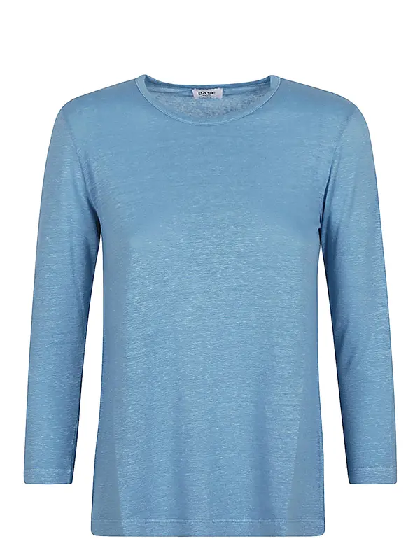 BASE Linen Jersey Long Sleeve T-shirt - Blue