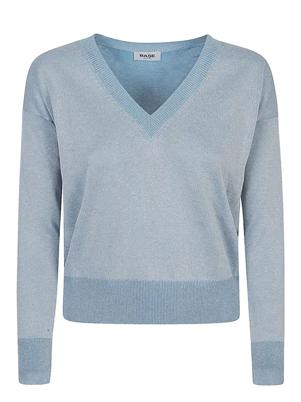 BASE Cotton-blend V-neck Sweater - Clear Blue