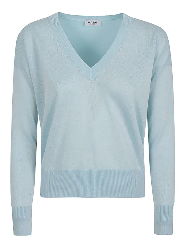BASE Cotton-blend V-neck Pullover - Clear Blue