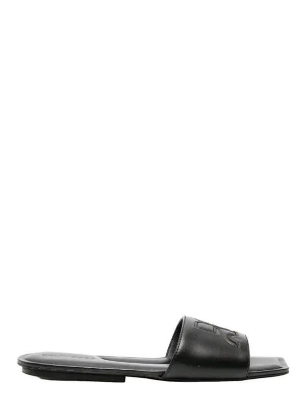 COURREGES Logo Leather Flat Sandals - Black