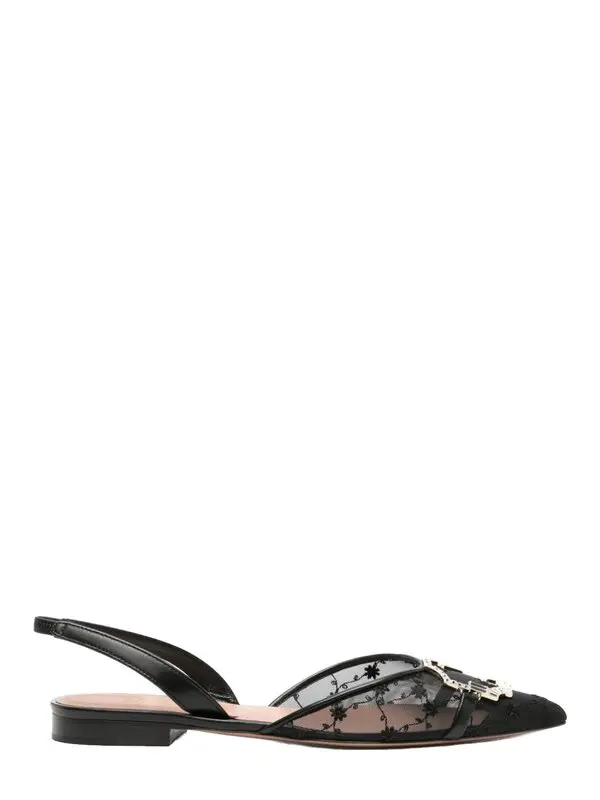 MALONE SOULIERS Misha Embellished Mesh Slingback Ballet Flats - Black