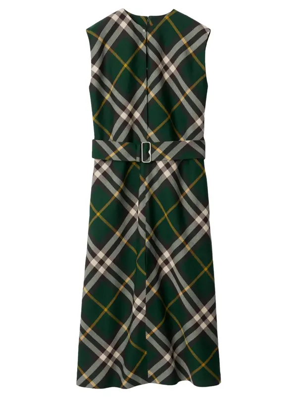 Burberry Check Motif Wool Midi Dress - Green
