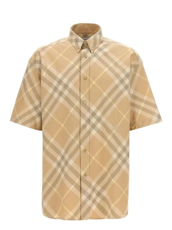 Burberry Check Shirt With Logo Embroidery - Beige