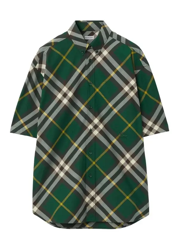 Burberry Check Motif Cotton Shirt - Green