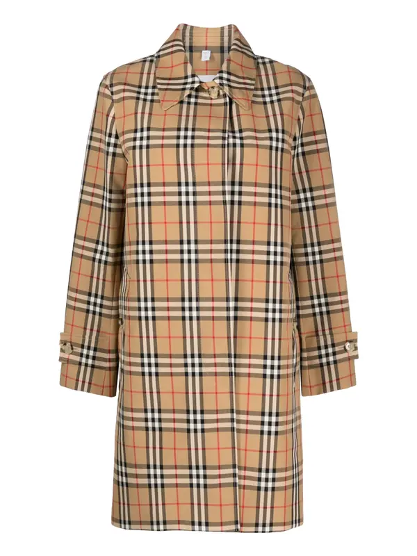 Burberry Check Motif Raincoat - Beige