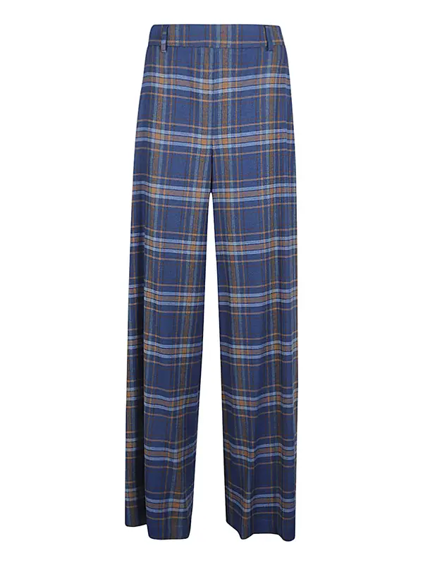 NIU Wide Leg Checkered Trousers - Blue