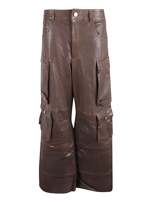 FERMAS.CLUB Leather Cargo Trousers - Brown