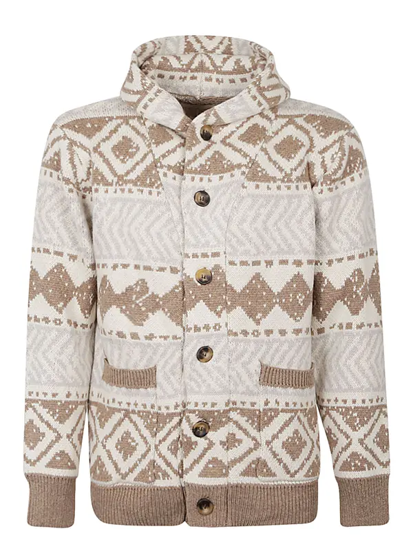 TOOCO Ethnic Print Shawl Cardigan - Beige