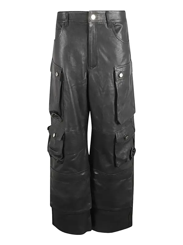FERMAS.CLUB Leather Cargo Trousers - Black