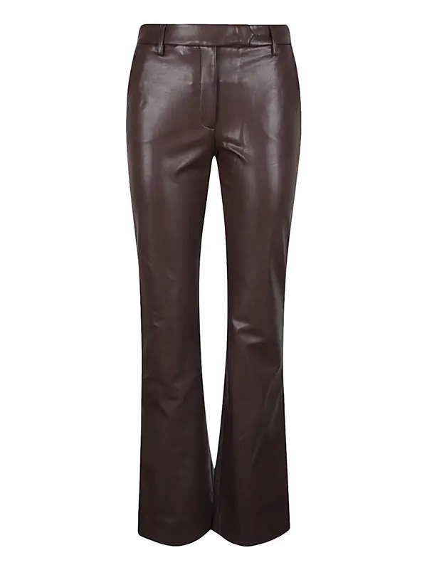 True Royal Faux Leather Flared Trousers - Brown