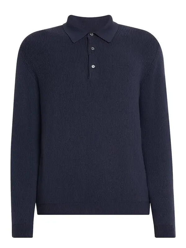 Kiton Cashmere Rib Polo Sweater - Navy