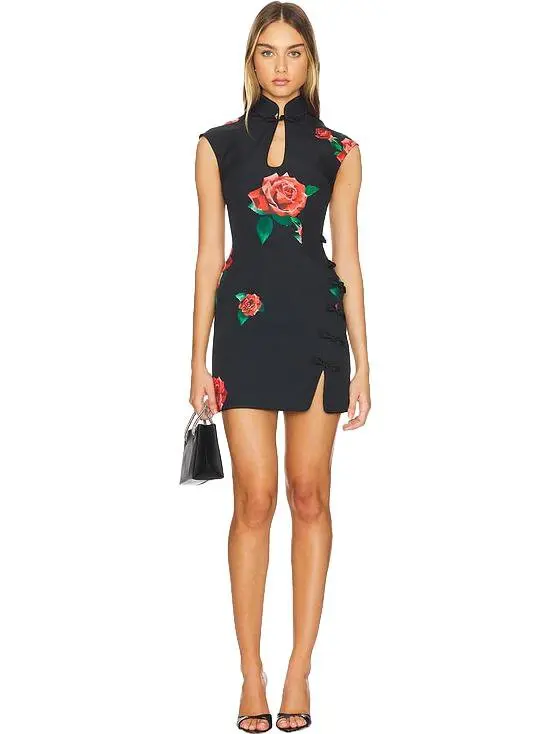 SAU LEE Raya Floral Print Mini Dress - Black