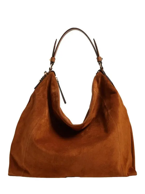 JIMMY CHOO Ana Suede Hobo Bag - Tan
