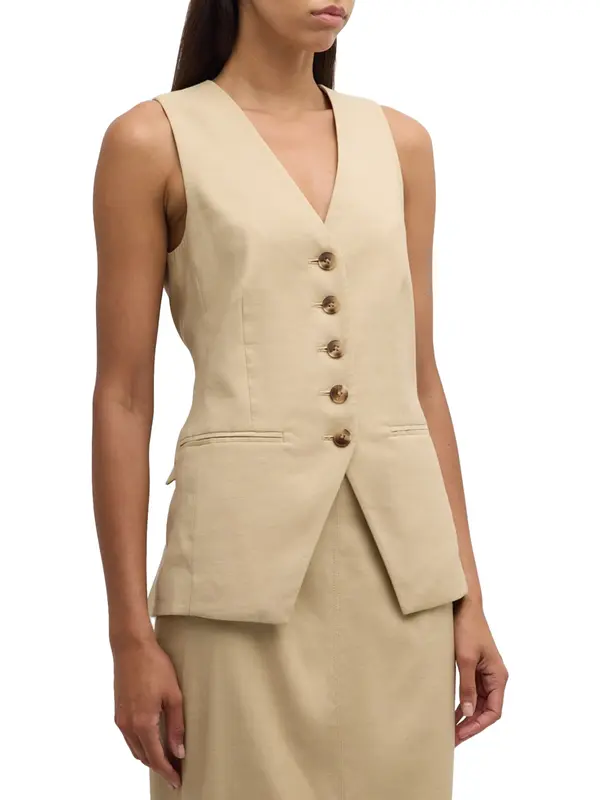 Veronica Beard Liff Suiting Vest - Stone Khaki