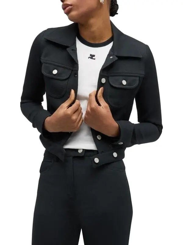 COURREGES Signature Twill Trucker Jacket - Black