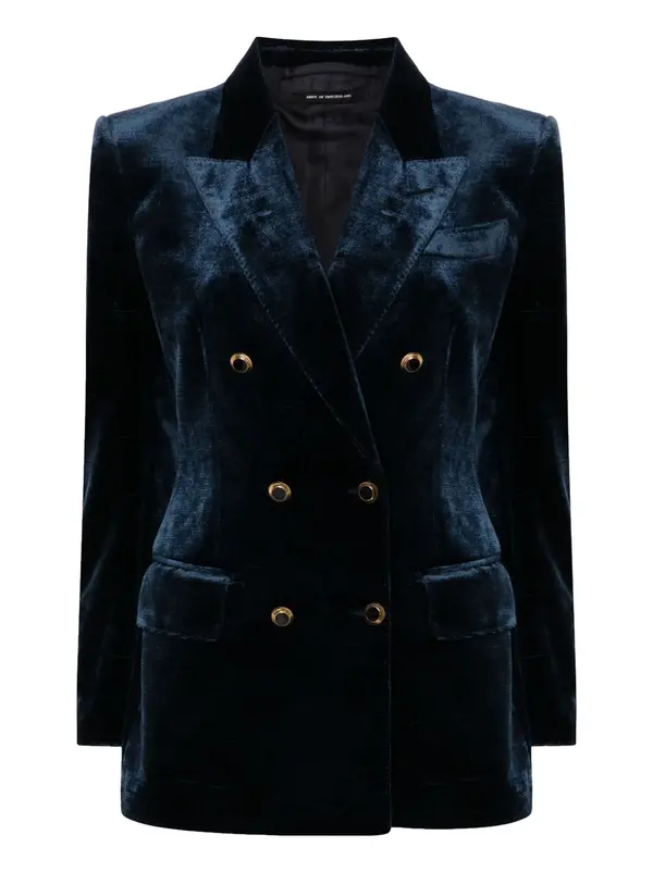 TOM FORD Velvet Double-breasted Blazer - Blue