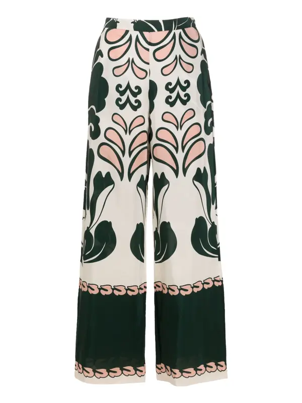ADRIANA DEGREAS Graphic-print Flared Trousers - Green