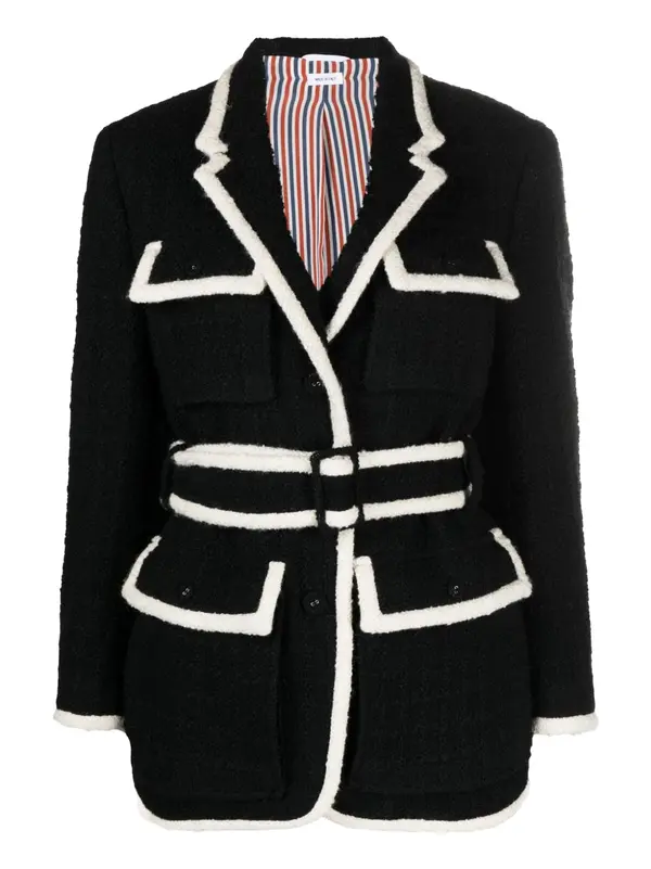 Thom Browne Belted Tweed Jacket - Black