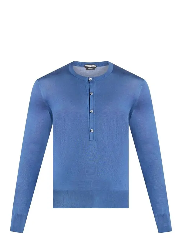 TOM FORD Henley Knitted Silk Top - Blue
