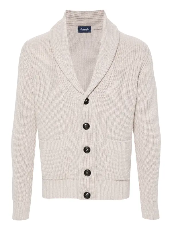 DRUMOHR Shawl-collar Merino Wool Cardigan - Neutrals