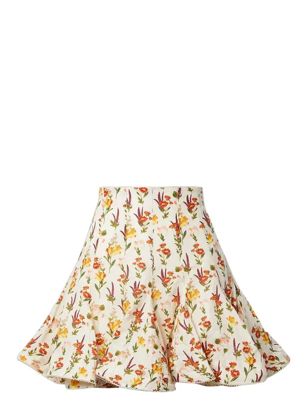 Agua Bendita Cerezo Clementina Floral-print Linen Mini Skirt - Ecru