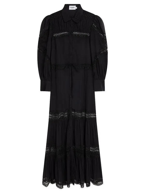 Charo Ruiz Ibiza Ileana Guipure Lace-trimmed Cotton-blend Voile Maxi Shirt Dress - Black