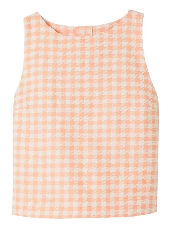 Lisa Marie Fernandez Cropped Gingham Bouclé Top - Pastel Orange