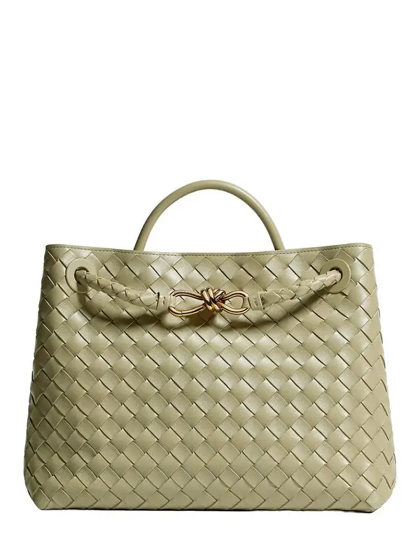 Bottega Veneta Andiamo Intrecciato Leather Top Handle Bag - Travertine