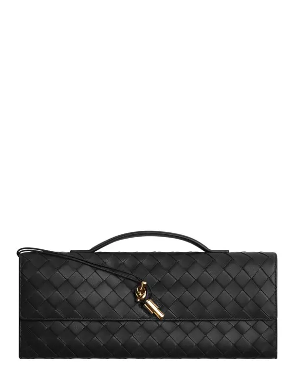Bottega Veneta Intrecciato Lambskin Clutch With Metallic Knot - Black
