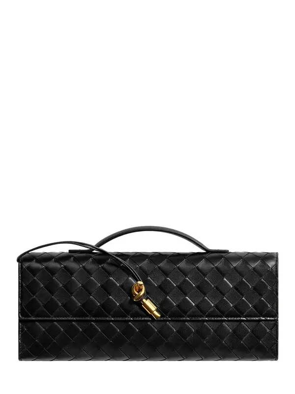 Bottega Veneta Intrecciato Leather Andiamo Clutch - Black