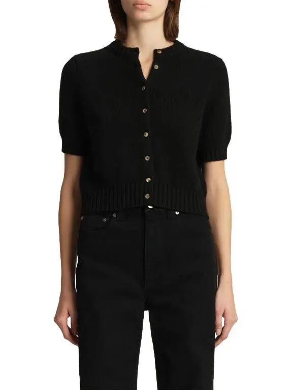 Khaite The Nora Short Sleeve Cashmere Cardigan - Black