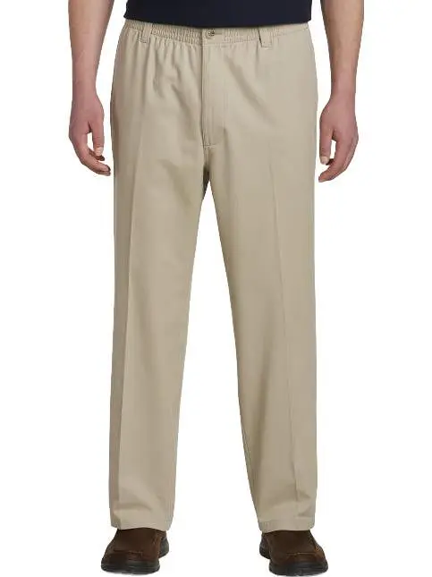 HARBOR BAY BY DXL Elastic-waist Pants - Khaki