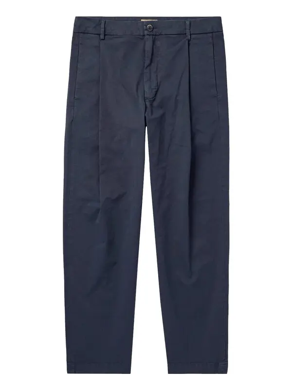 Barena Venezia Straight-leg Pleated Garment-dyed Stretch-cotton Gabardine Trousers - Blue