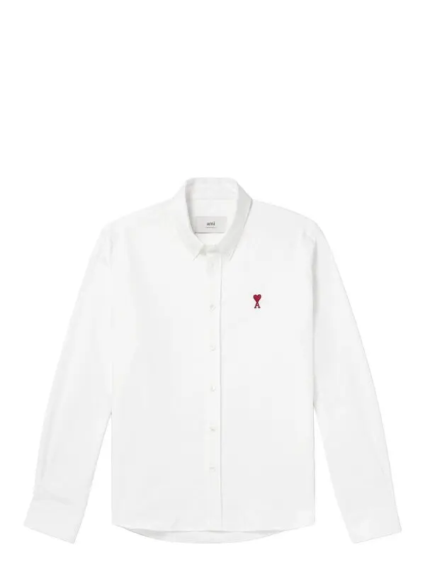 Ami Button-down Collar Logo-embroidered Cotton Oxford Shirt - White