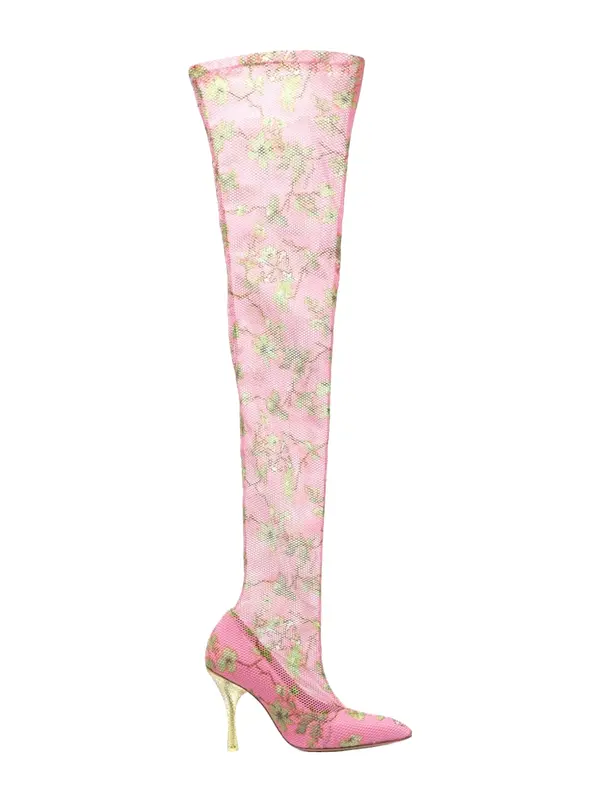 Off-White 100mm Thigh-high Mesh Boots - Pink