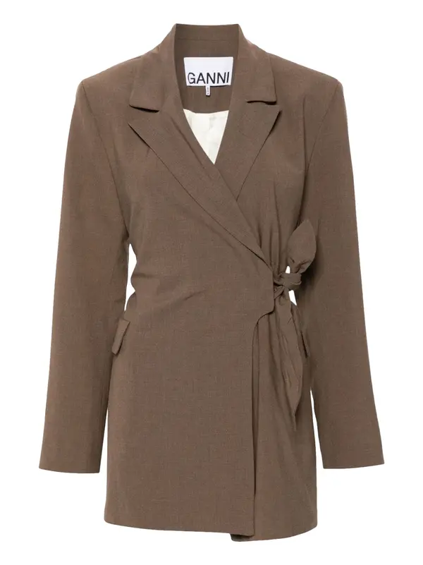 GANNI Knot-belted Wrap Blazer - Brown
