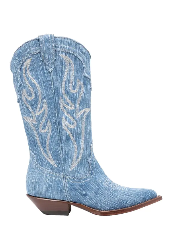 SONORA Denim Western Boots - Clear Blue