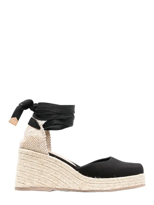 CastaÑer Tina Raffia Wedge Espadrilles - Black