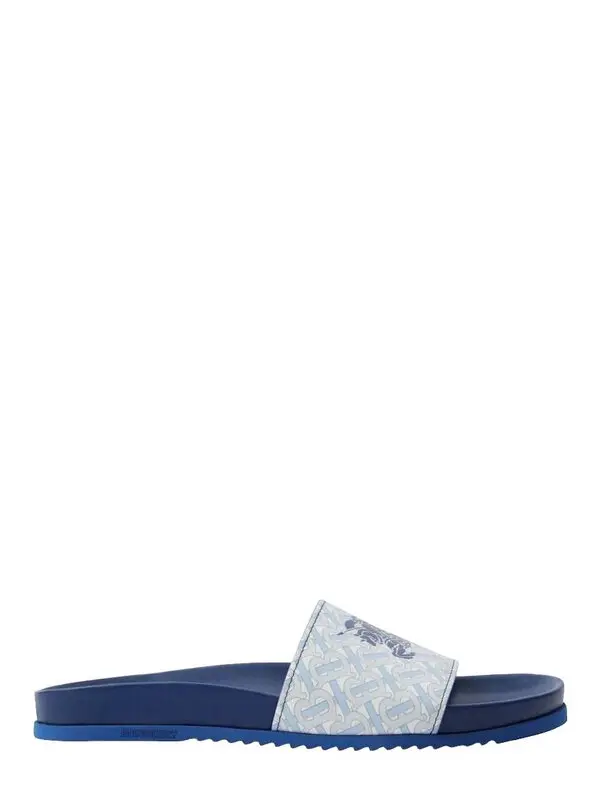 Burberry Monogram Print Leather Slides - Blue